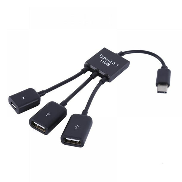 3in1 Type-C 3.1 HUB Male to Dual USB 2.0 Female OTG Cable Power Charge ...