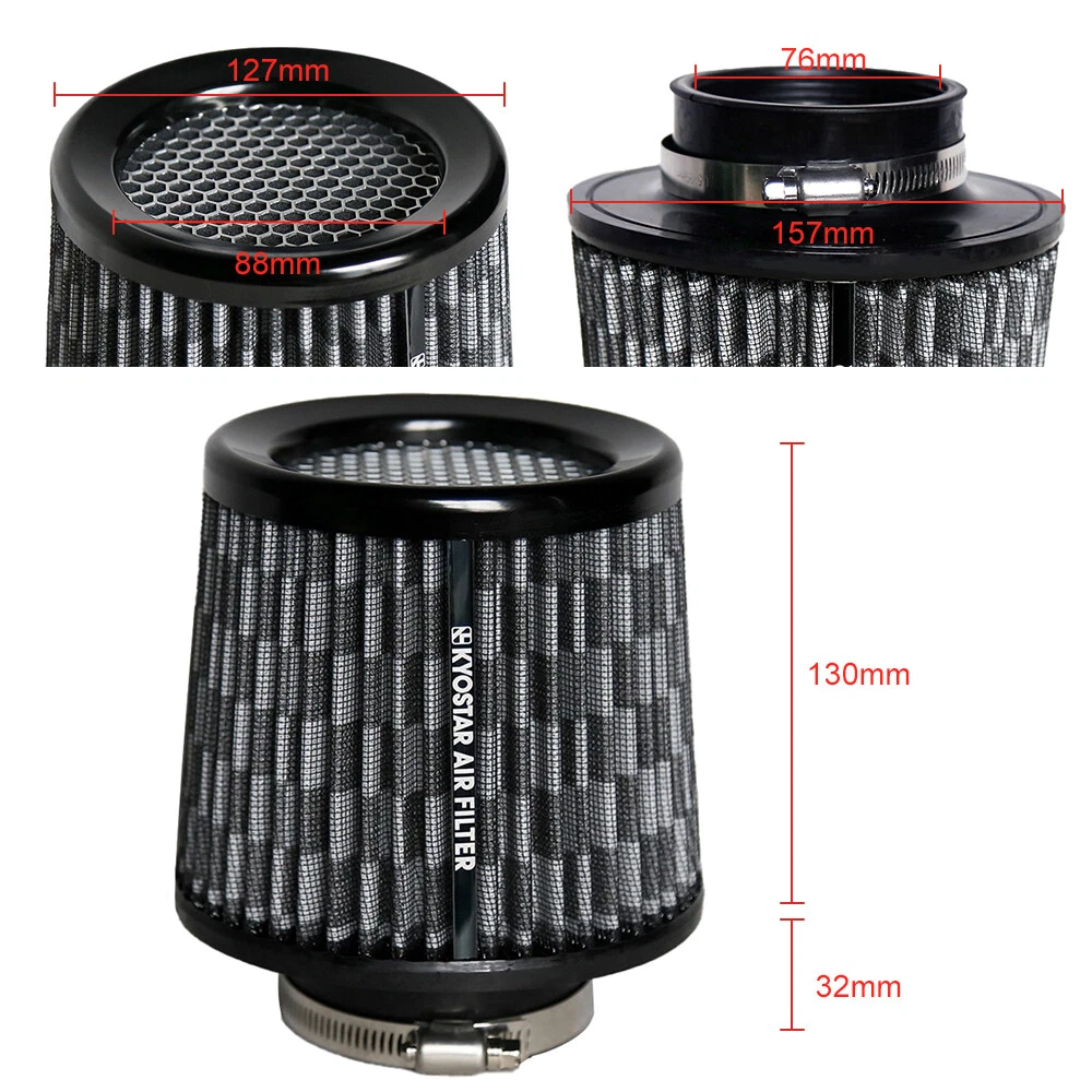 3inch 76mm High Flow Inlet Cold Air Intake Cone Replacement Dry Air ...