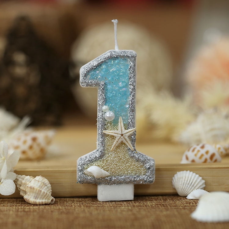 3inch Birthday Candle Large Number 4 Candle Marine style Beach Starfish ...