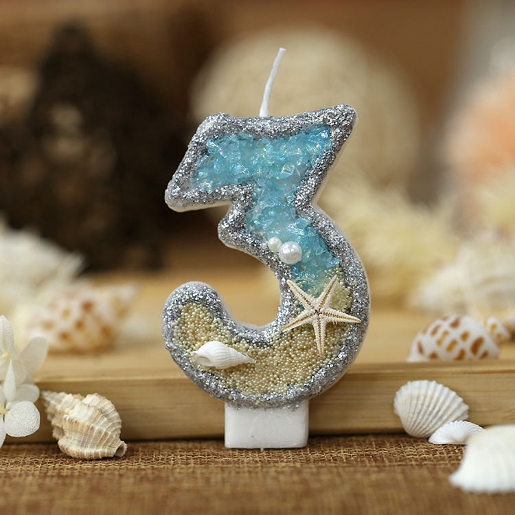 3inch Birthday Candle Large Number 4 Candle Marine style Beach Starfish ...