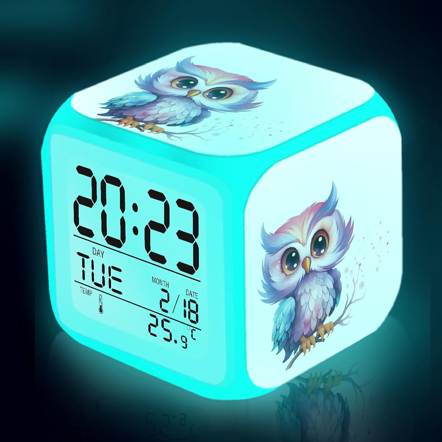 3inch Owl Kids Alarm Clock with 7 Colorful Light, Battery-Operated ...