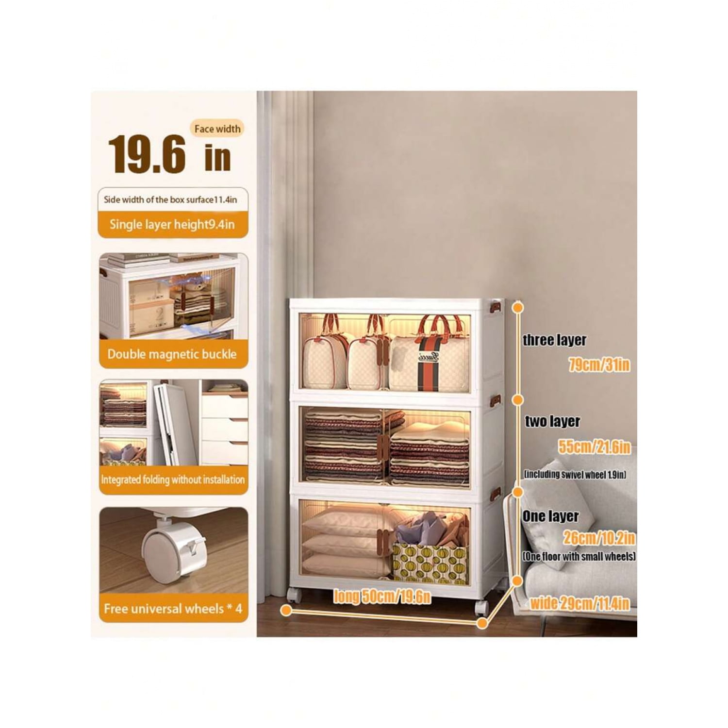 3layers Storage Bins With Lids, Stackable Storage Bins With Wheels ...