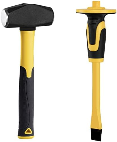 3lb Sledge Hammer & Flat Chisel with Hand Protection for Tile/Rock ...