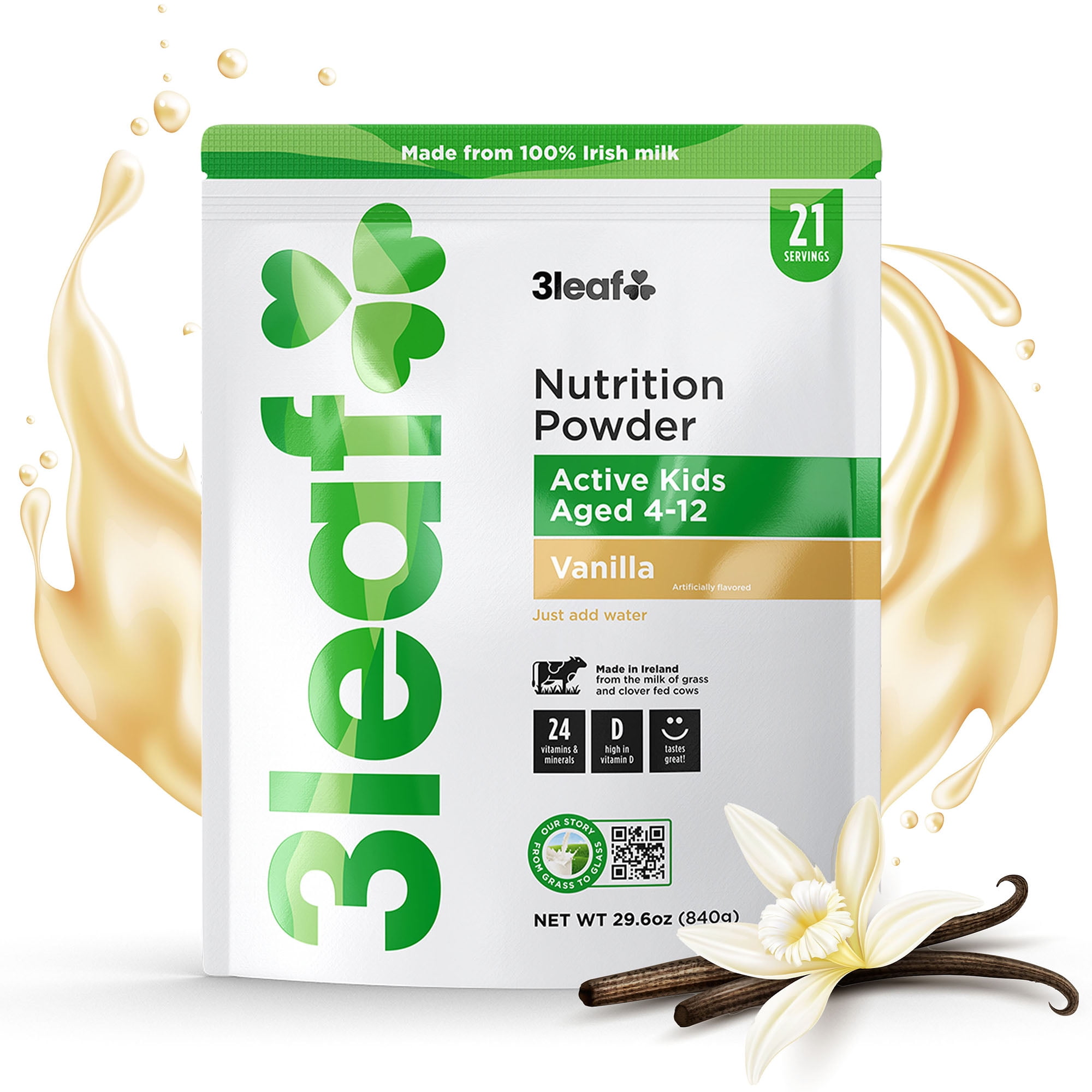 3Leaf Kids Vanilla Nutrition Powder, Whole Milk Meal Replacement ...