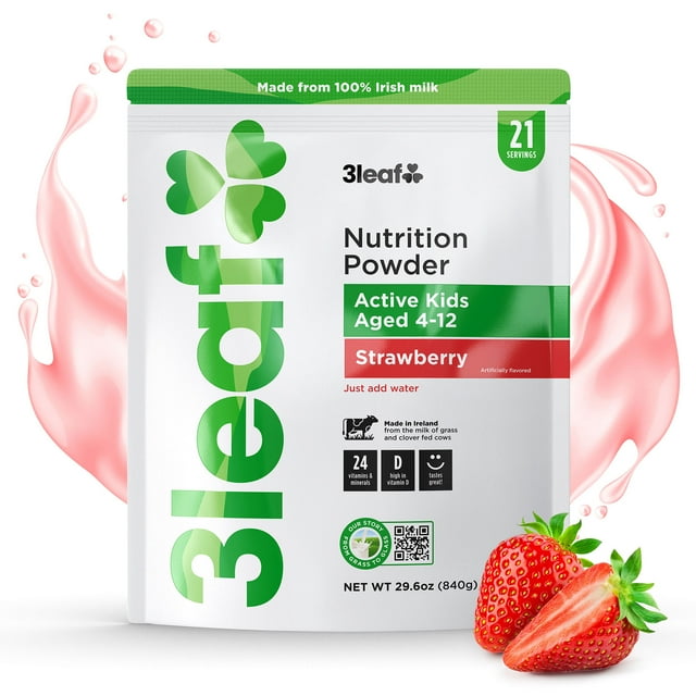 3leaf Kids Nutrition Powder – Whole Milk Strawberry Protein Powder ...