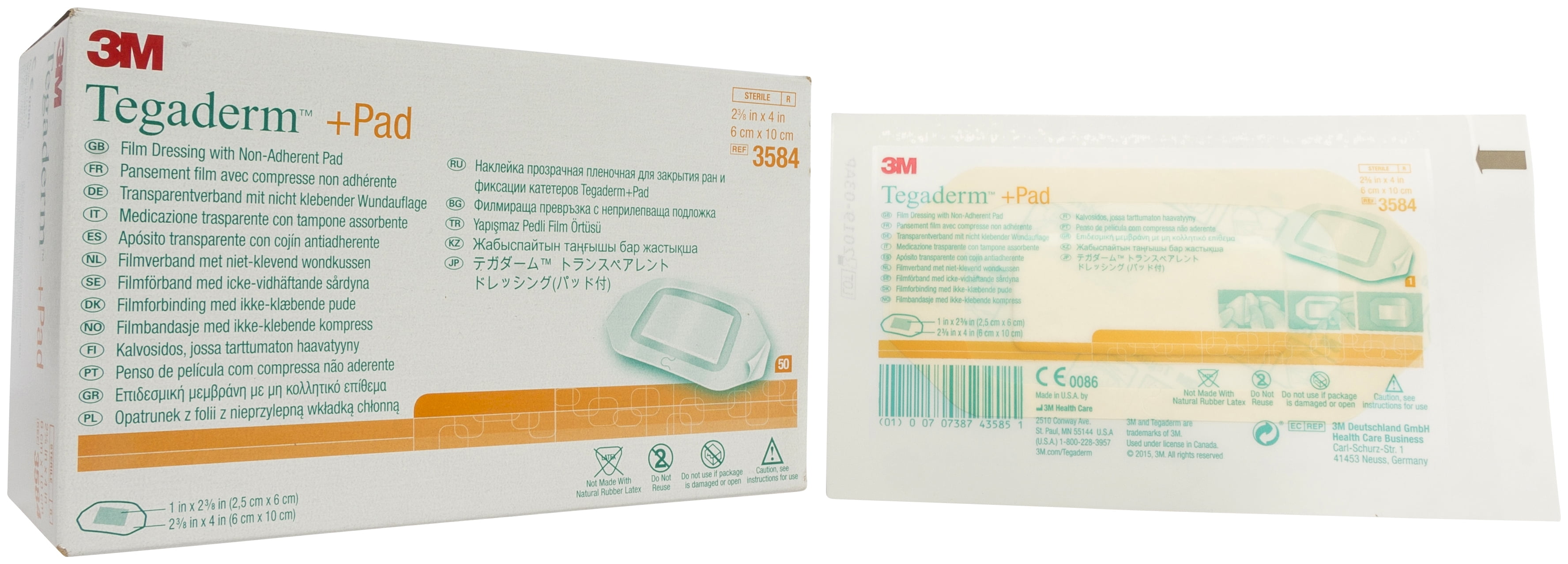 3m 3584 Tegaderm with Pad Dressing 2 3/8" x 4" - Box of 50 - Walmart.com