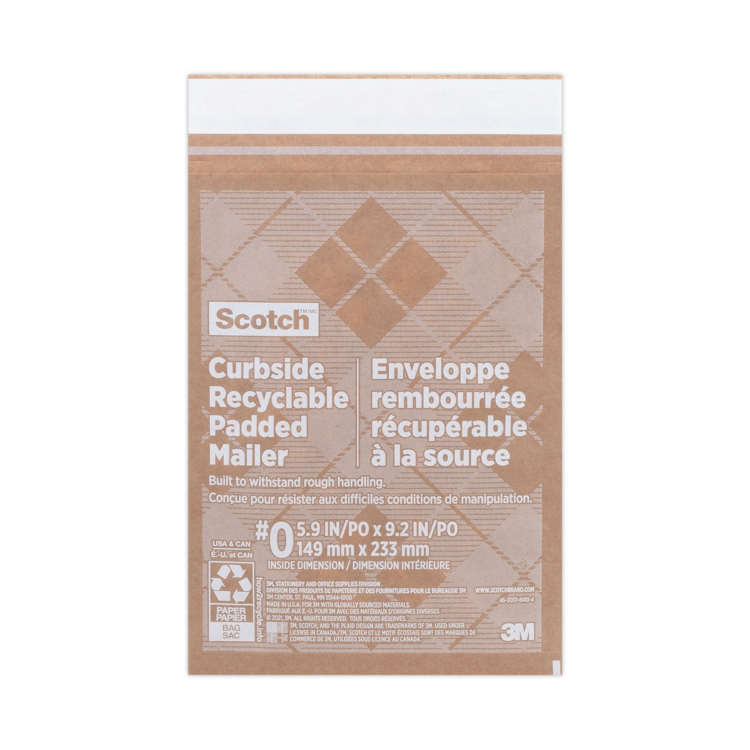 3m CR01 Curbside Recyclable Padded Mailer, #0, Self-adhsve Closure ...