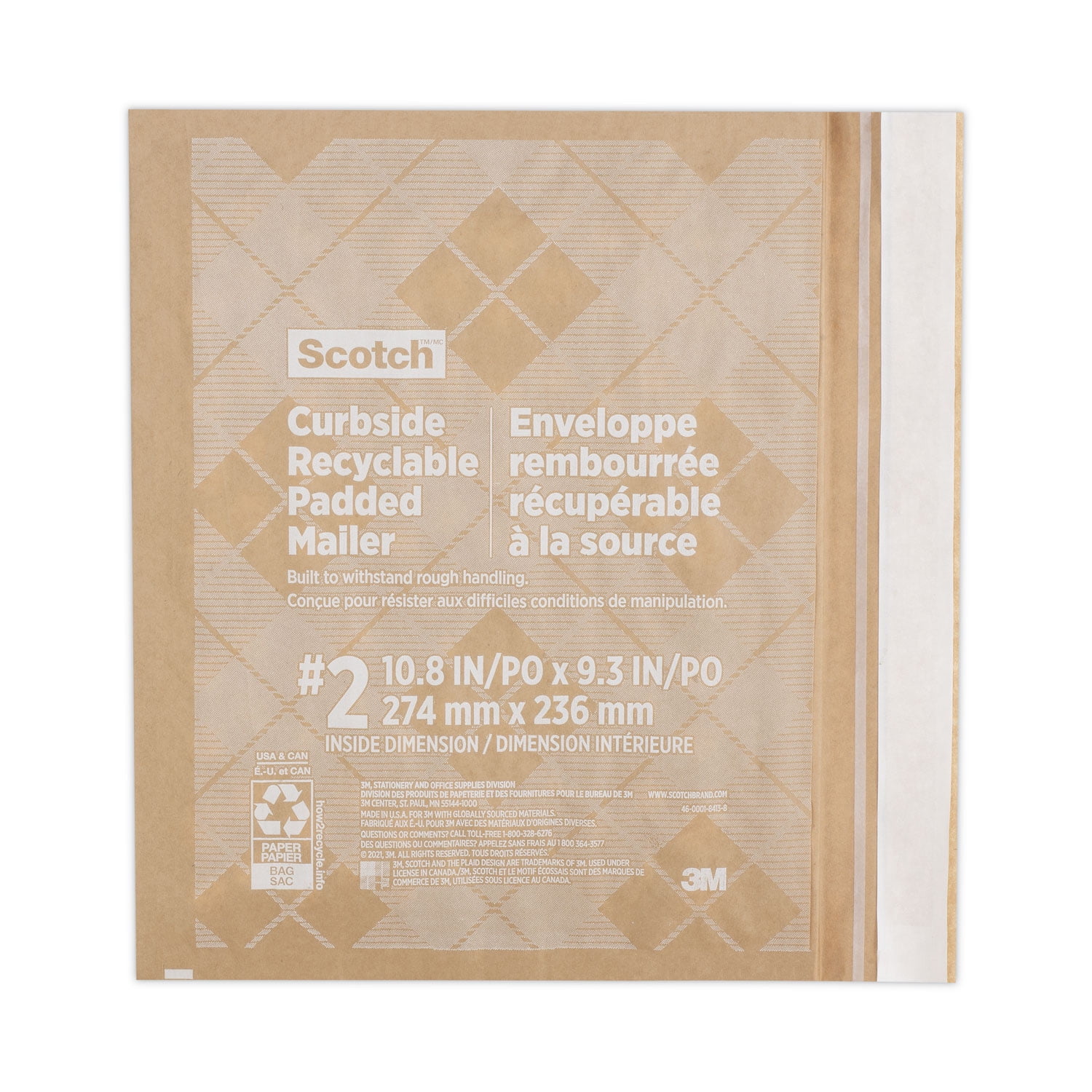 3m CR21 Curbside Recyclable Padded Mailer, #2, Self-adhsve Closure ...