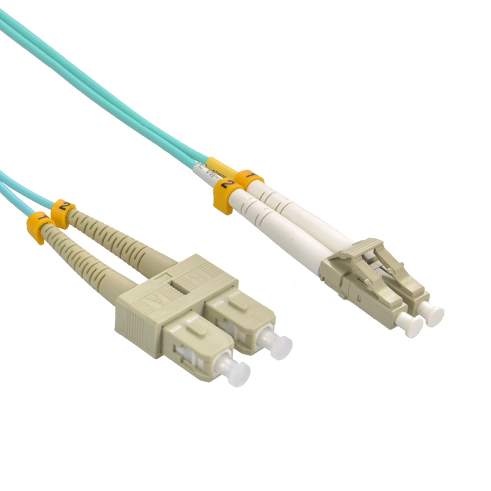 3m LC/UPC-SC/UPC OM3 Multimode Duplex OFNR Aqua Fiber Optic Patch Cable ...