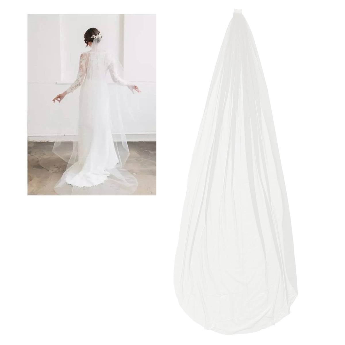 3m Long Wedding Veil Single-deck Tulle Cathedral Chapel Floor Veils ...