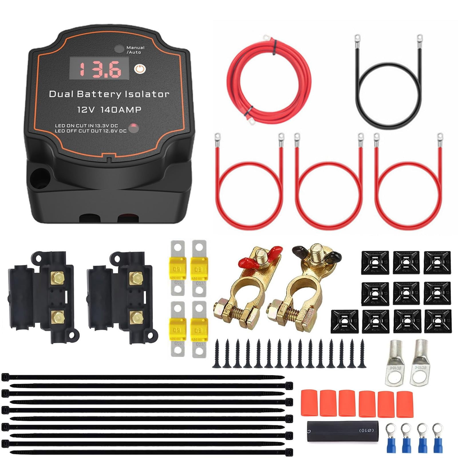 3m Split Charge Relay Kit,12V 140Amp Smart Dual Battery Isolator Kit ...