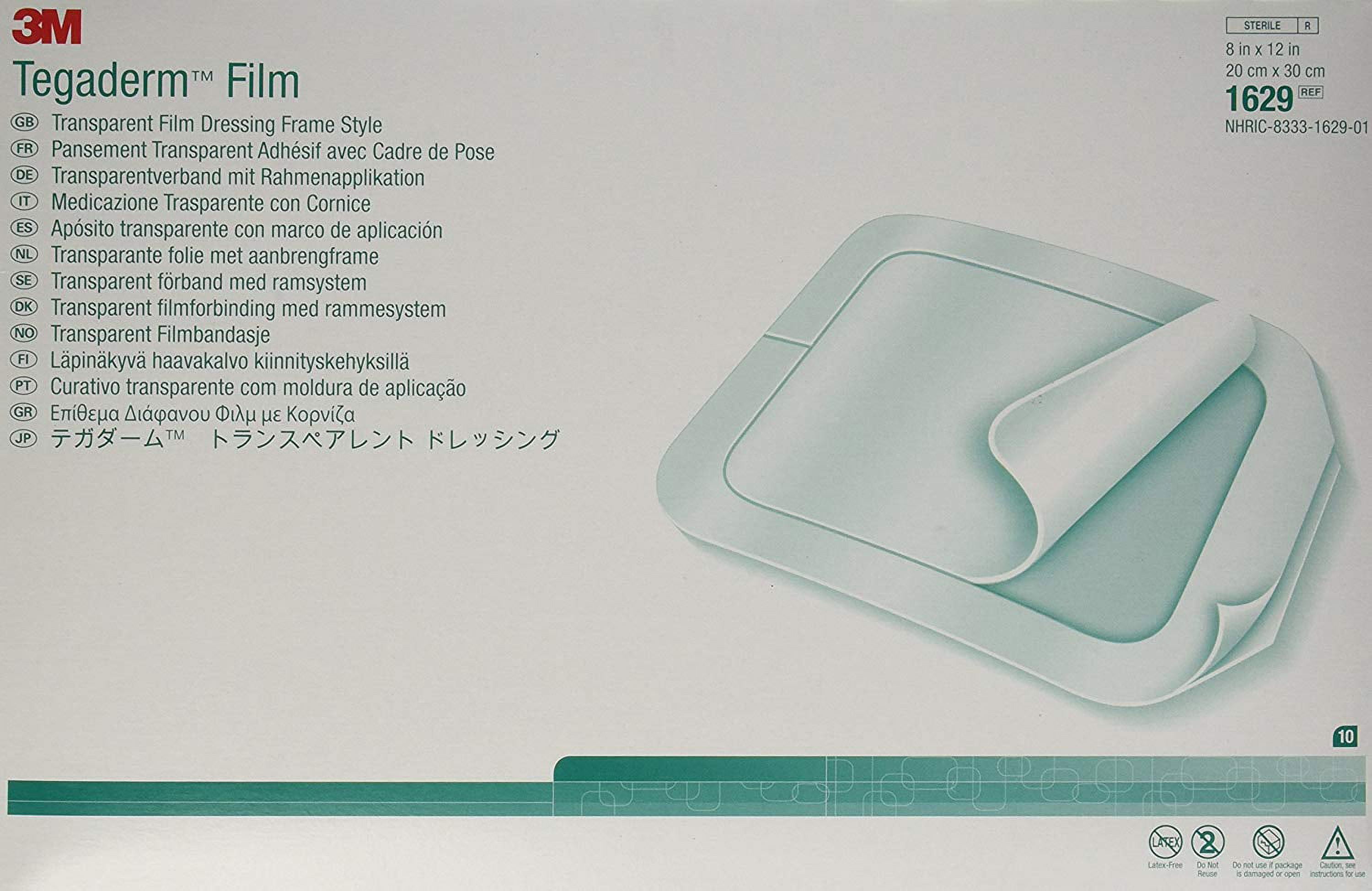 3m Tegaderm 1629 Original Frame Style Transparent Dressing, 8 in. x 12 ...