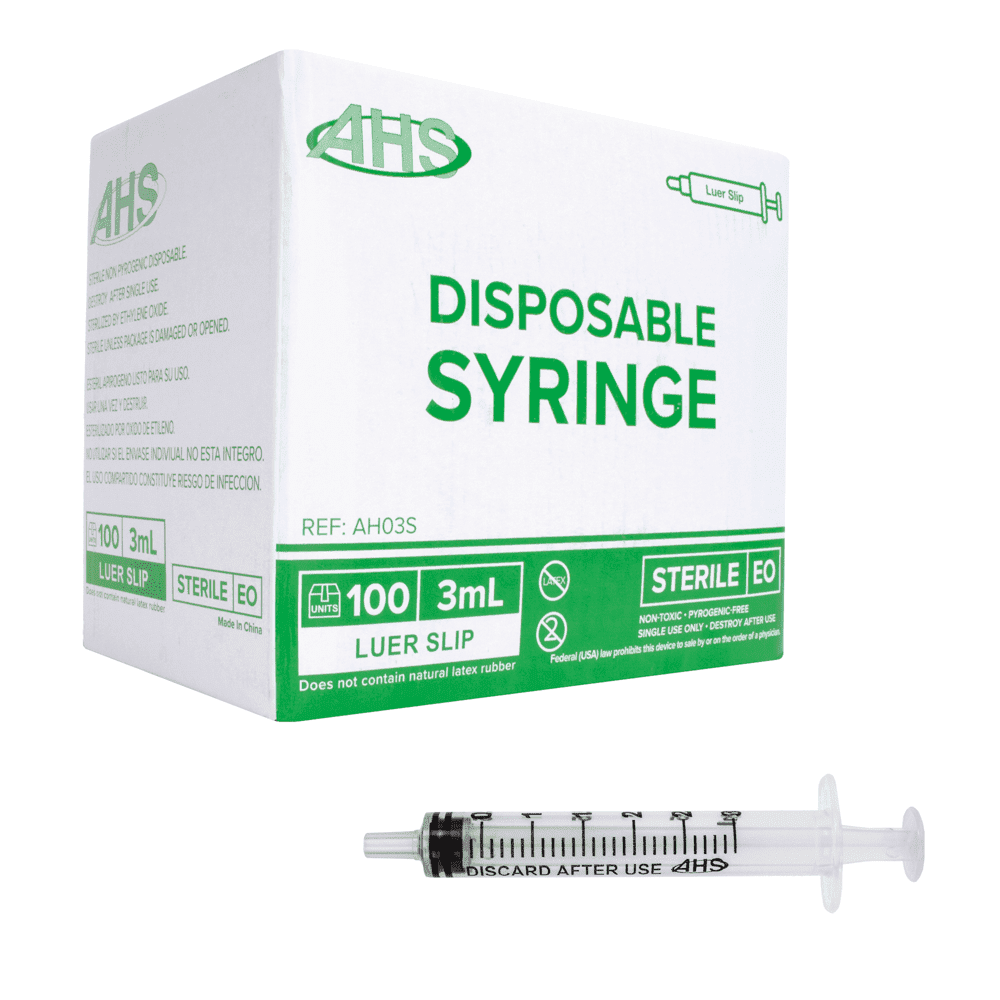 3mL Luer Slip Syringe (100 Pack), Sterile, Individually Wrapped ...