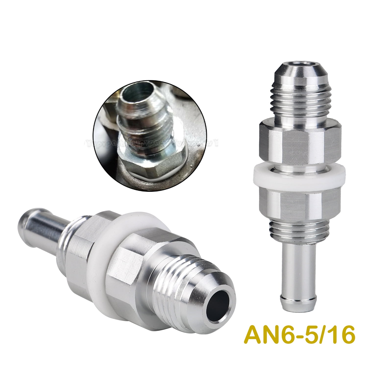 3mirrors -6AN Male Straight to 5/16" .3125 Hose Barb Double Fuel Pump Tank Fitting Bulkhead ...