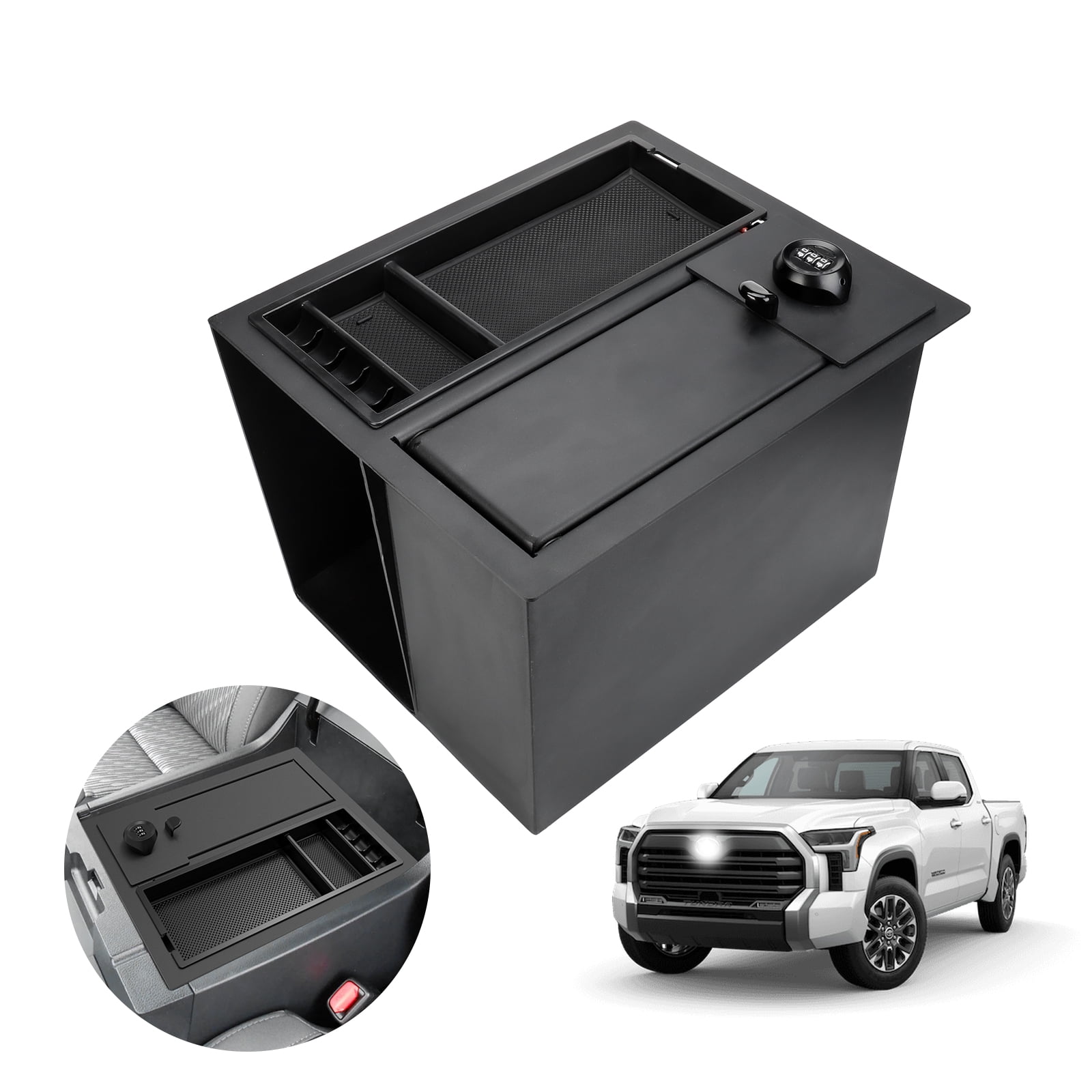 3mirrors Center Console Safe Gun Safe Box with LED Light and Coin Tray ...