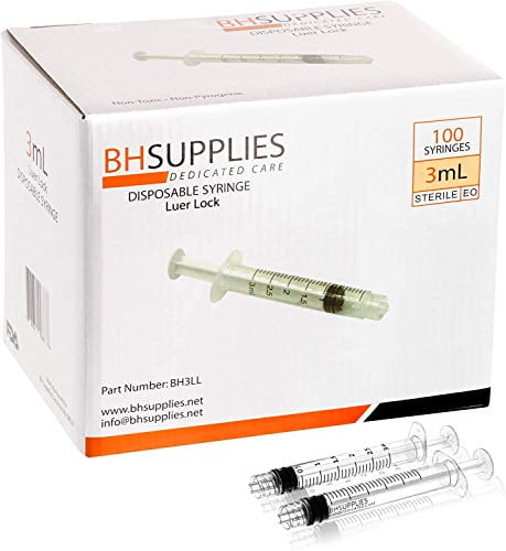 3ml Syringe Sterile with Luer Lock Tip - 100 Syringes by BH Supplies ...