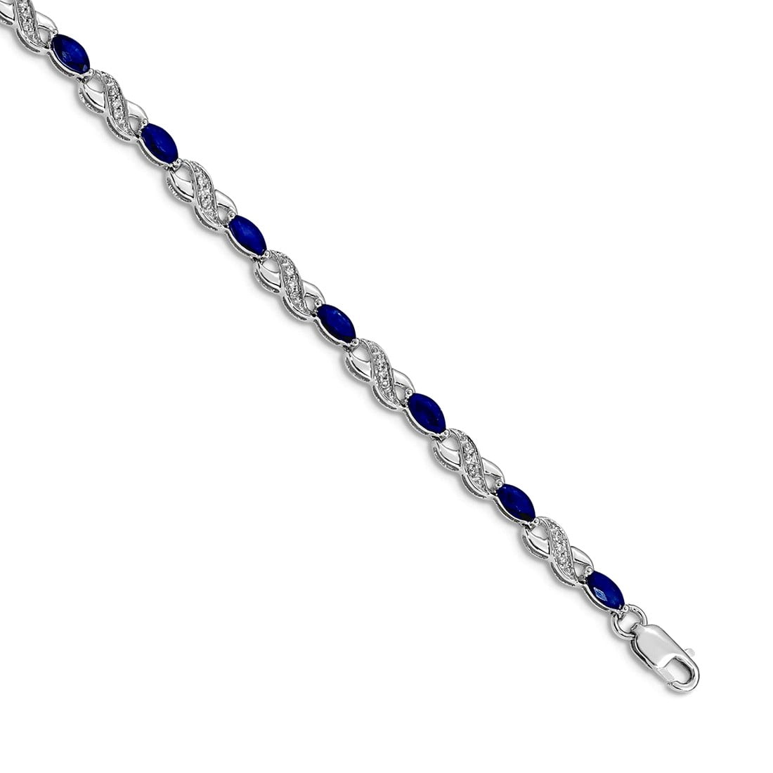 3mm 10k White Gold Diamond and Sapphire Infinity Bracelet Link Bracelet ...