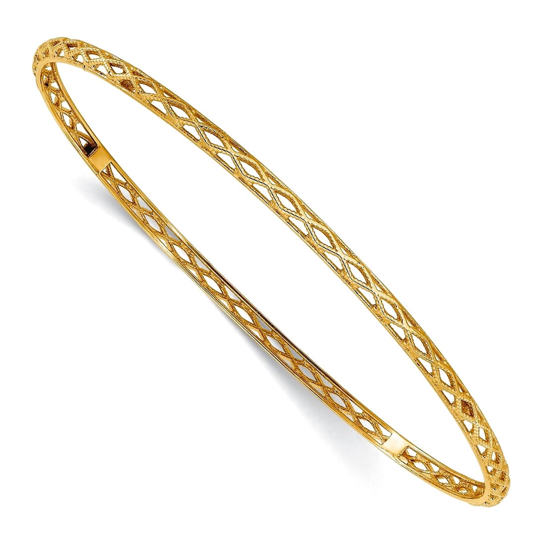 3mm 14k Solid Yellow Gold Polished and Textured Slip-on Bangle Bracelet ...