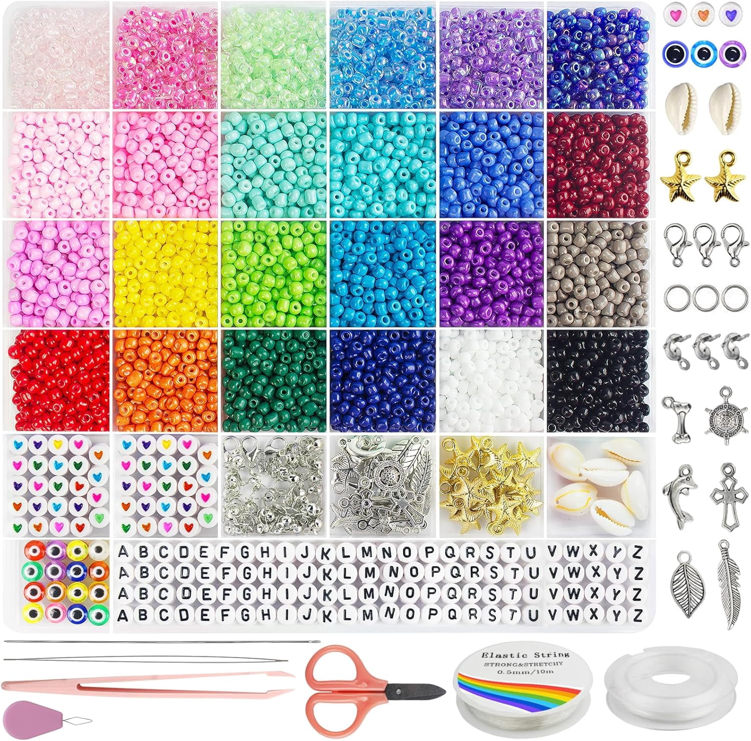 3mm 44500pcs Glass Seed Beads Kit 7 Boxes 144 Colors Small Beads for ...