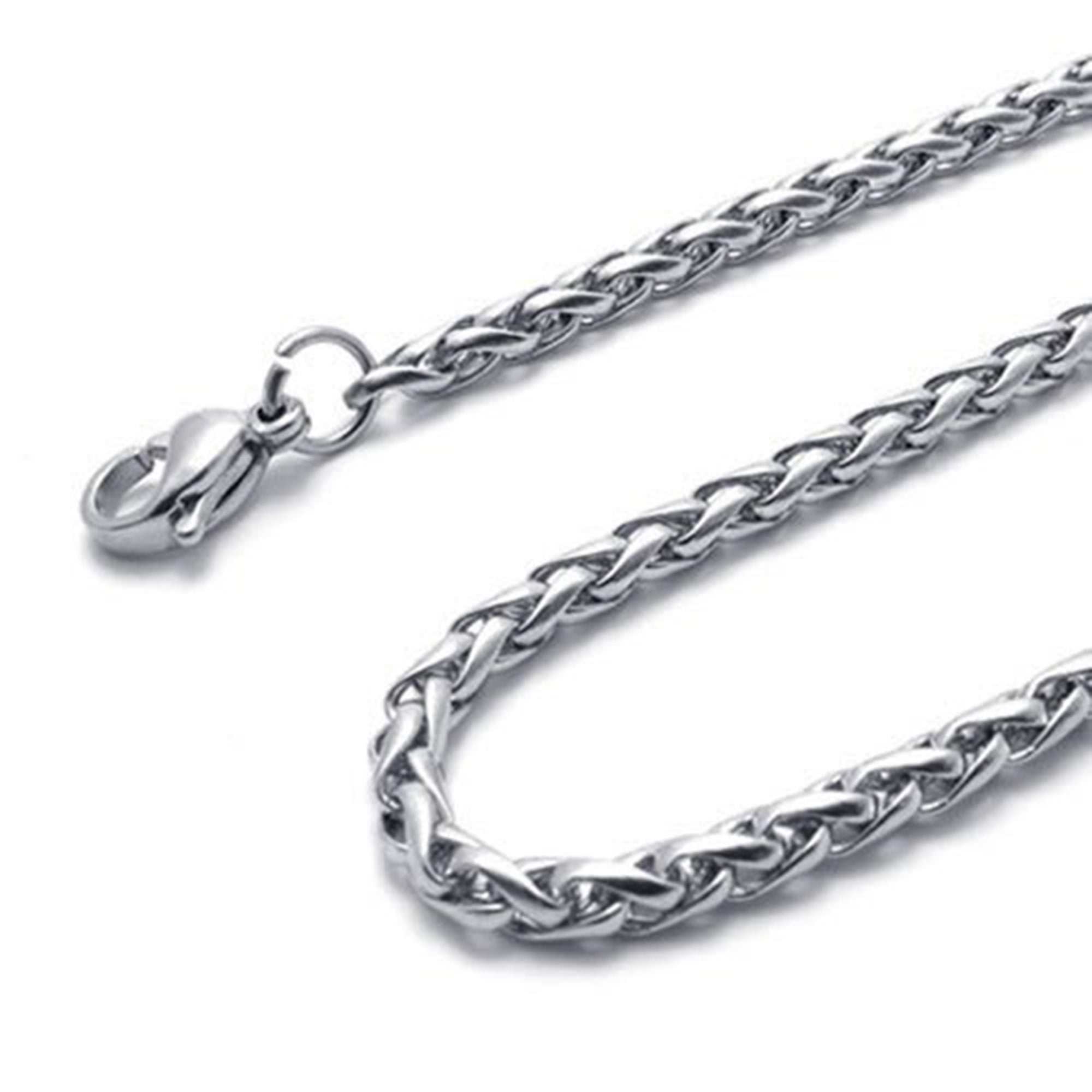 3mm-6mm 16"-40" Silver Stainless Steel Wheat Braided Chain Necklace ...