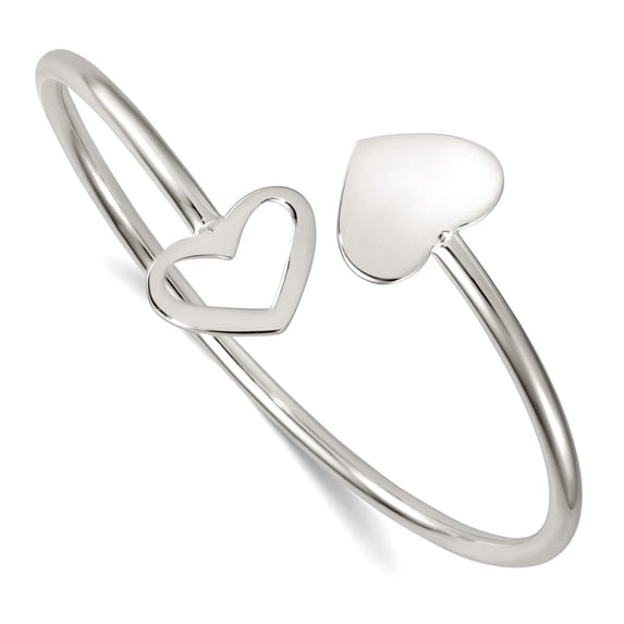 3mm 925 Sterling Silver Polished Double Love Heart Flexible Cuff ...