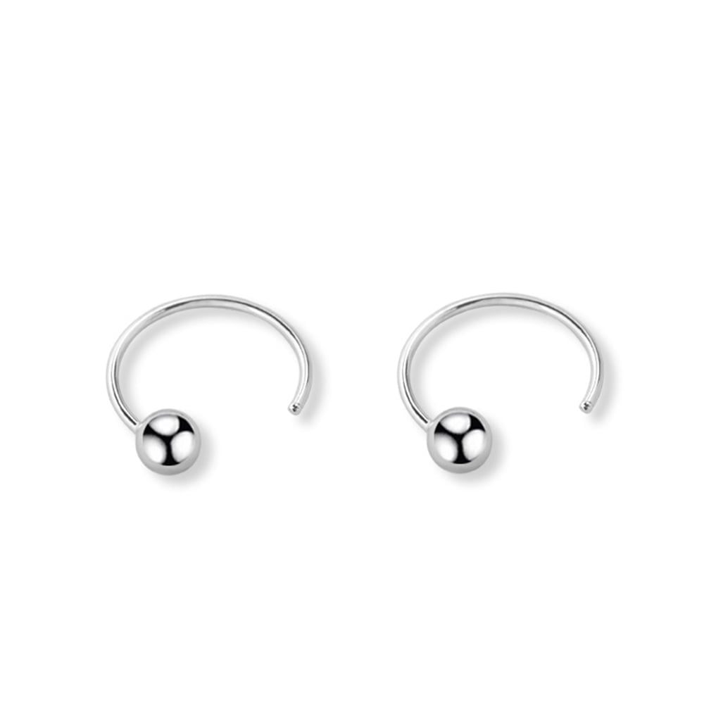 3mm Ball Half Small Hoop Studs Earrings for Women Sterling Silver 925 Cartilage Earring ...
