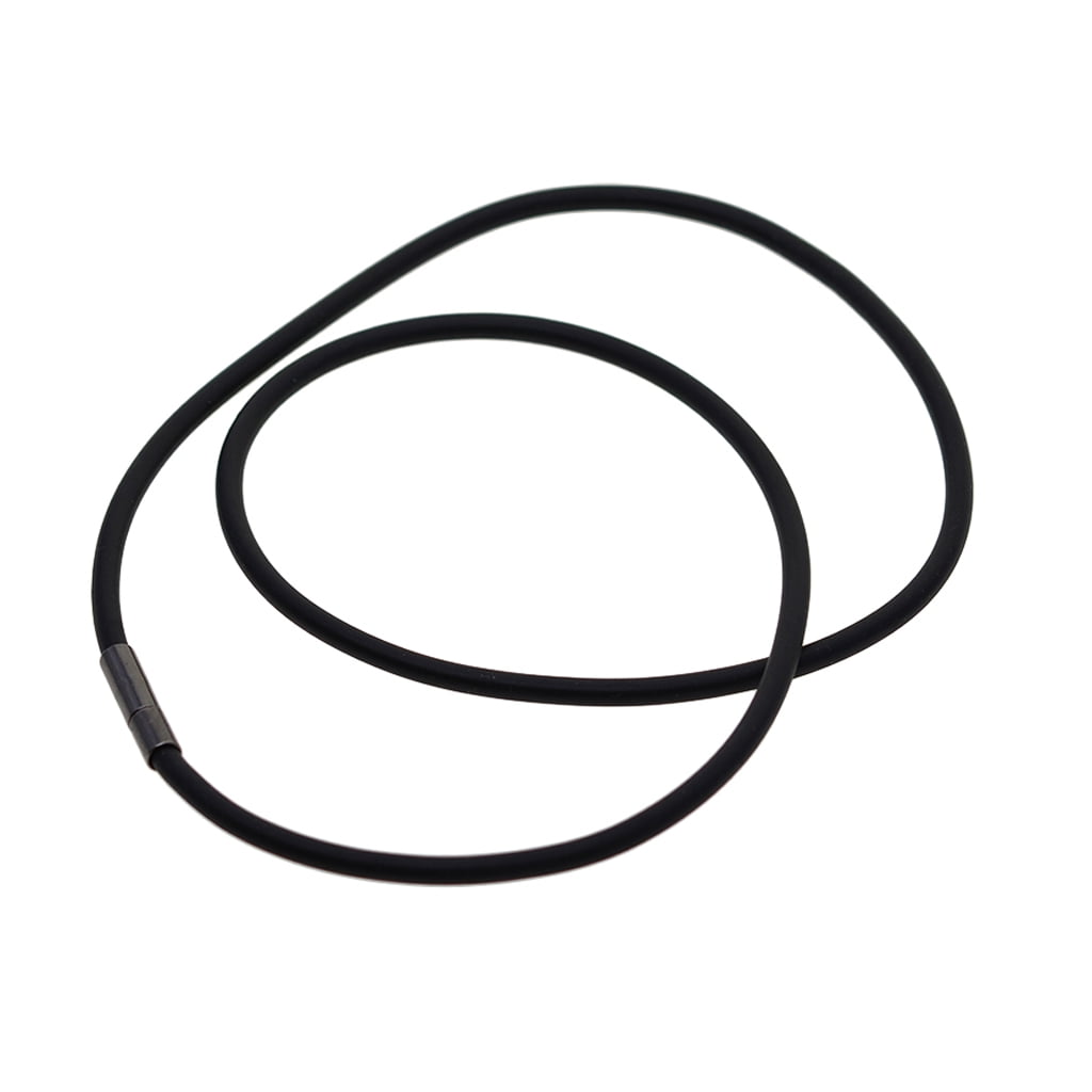 3mm Black Rubber Necklace Rope With Copper Chain Link - Black, 45cm ...