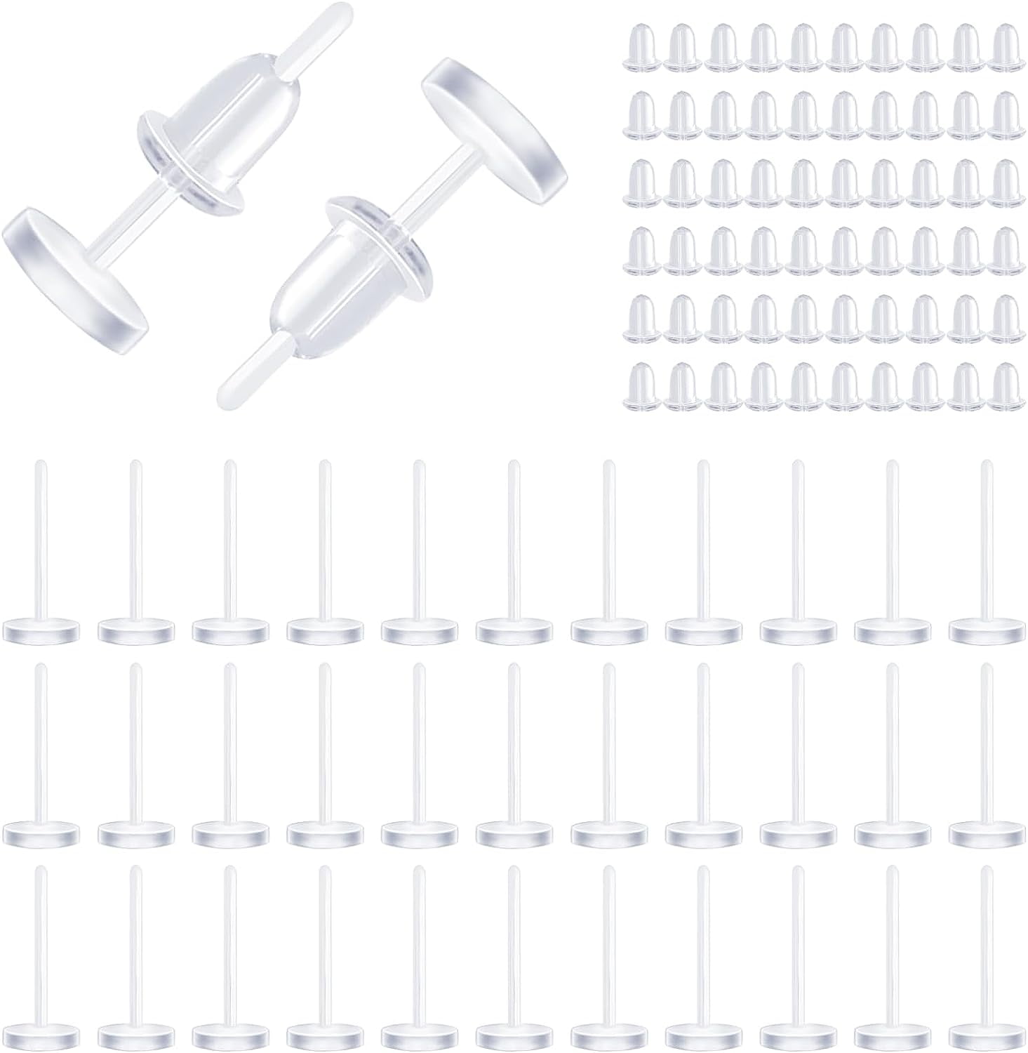 3mm Clear Earrings for Sports, Invisible Plastic Earrings Stud Clear ...