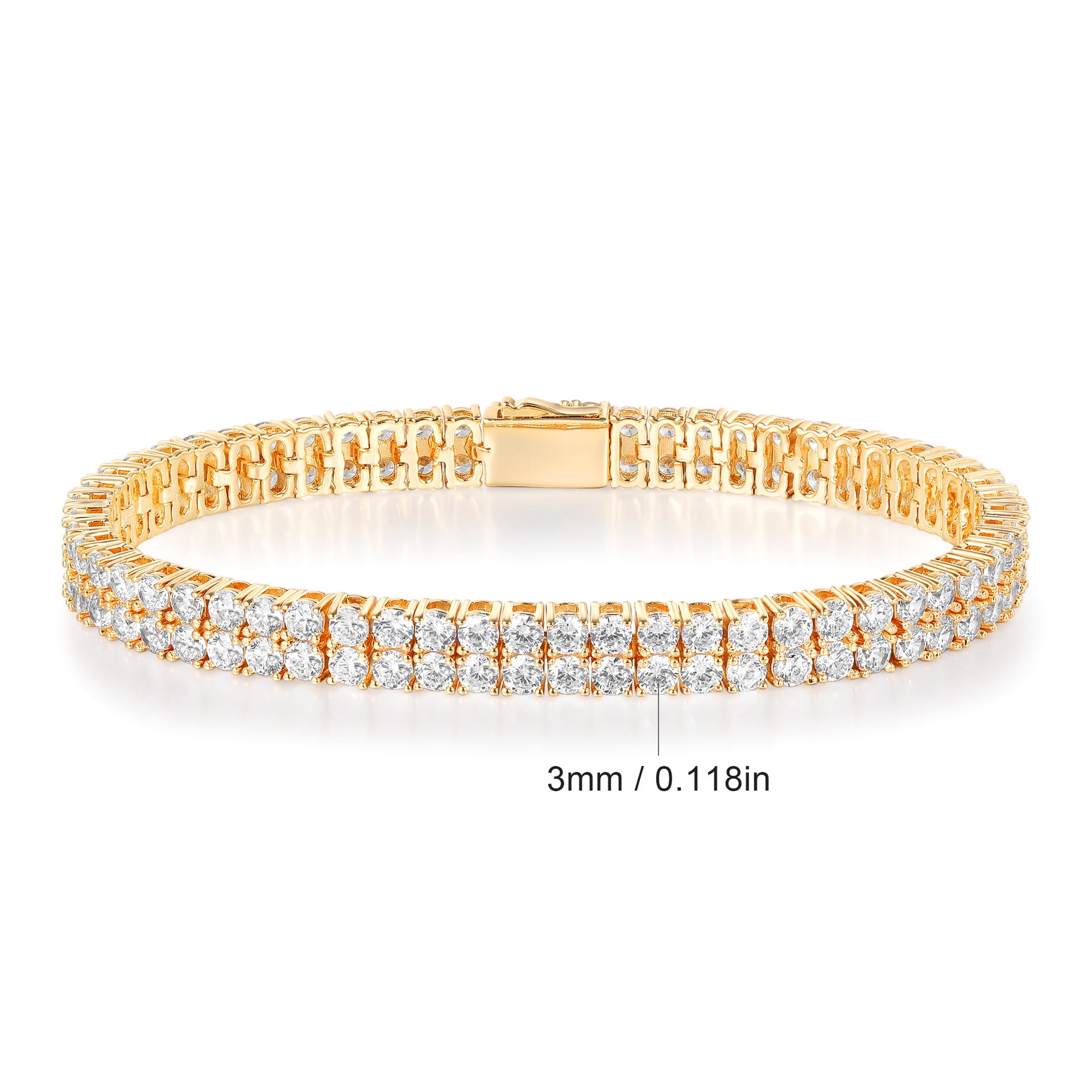 3mm Double-Row Cubic Zirconia Tennis Bracelet, Hip Hop Style Silver ...