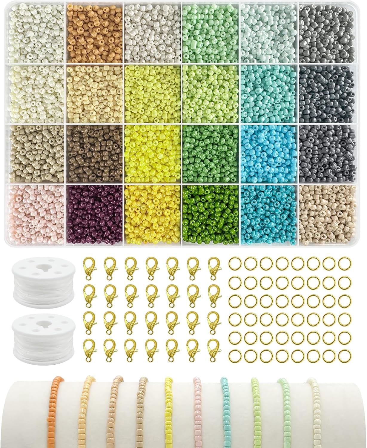 3mm Glass Seed Beads Kit for Bracelets, 10000pcs 24 Colors Seed Beads ...