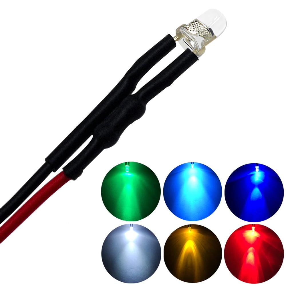 LED Light Single Bulb Pre-Wired Indicator Light Clear 9-12V DC 3mm ...