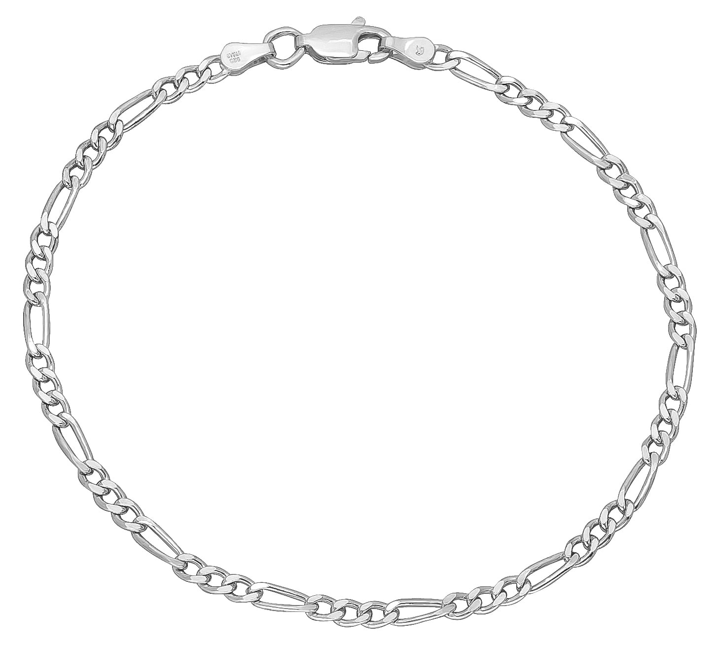 3mm Solid .925 Sterling Silver Flat Figaro Chain Link Bracelet, 8 ...