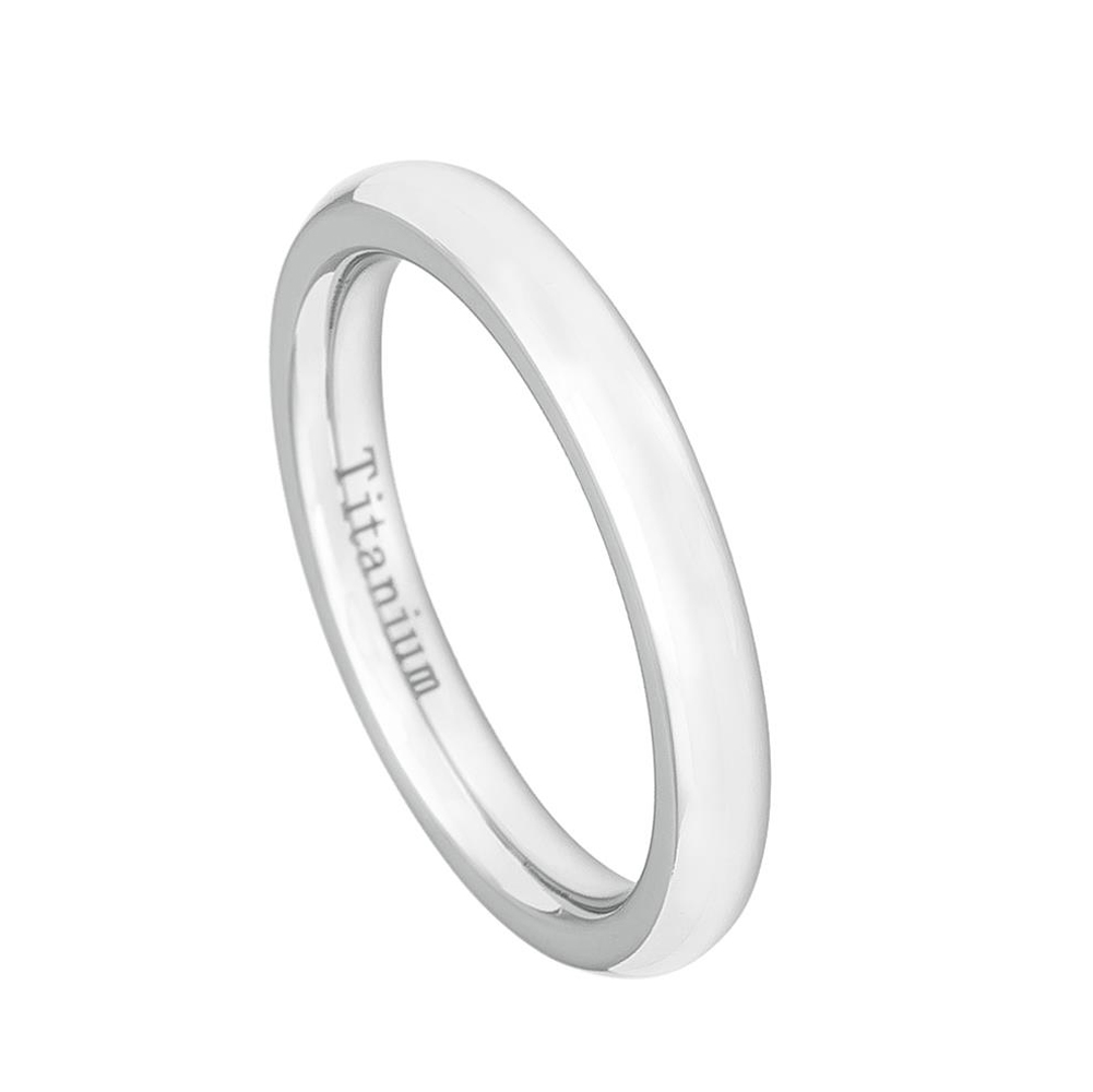 3mm White Titanium High Polish Classic Domed Wedding Band Ring For Men ...