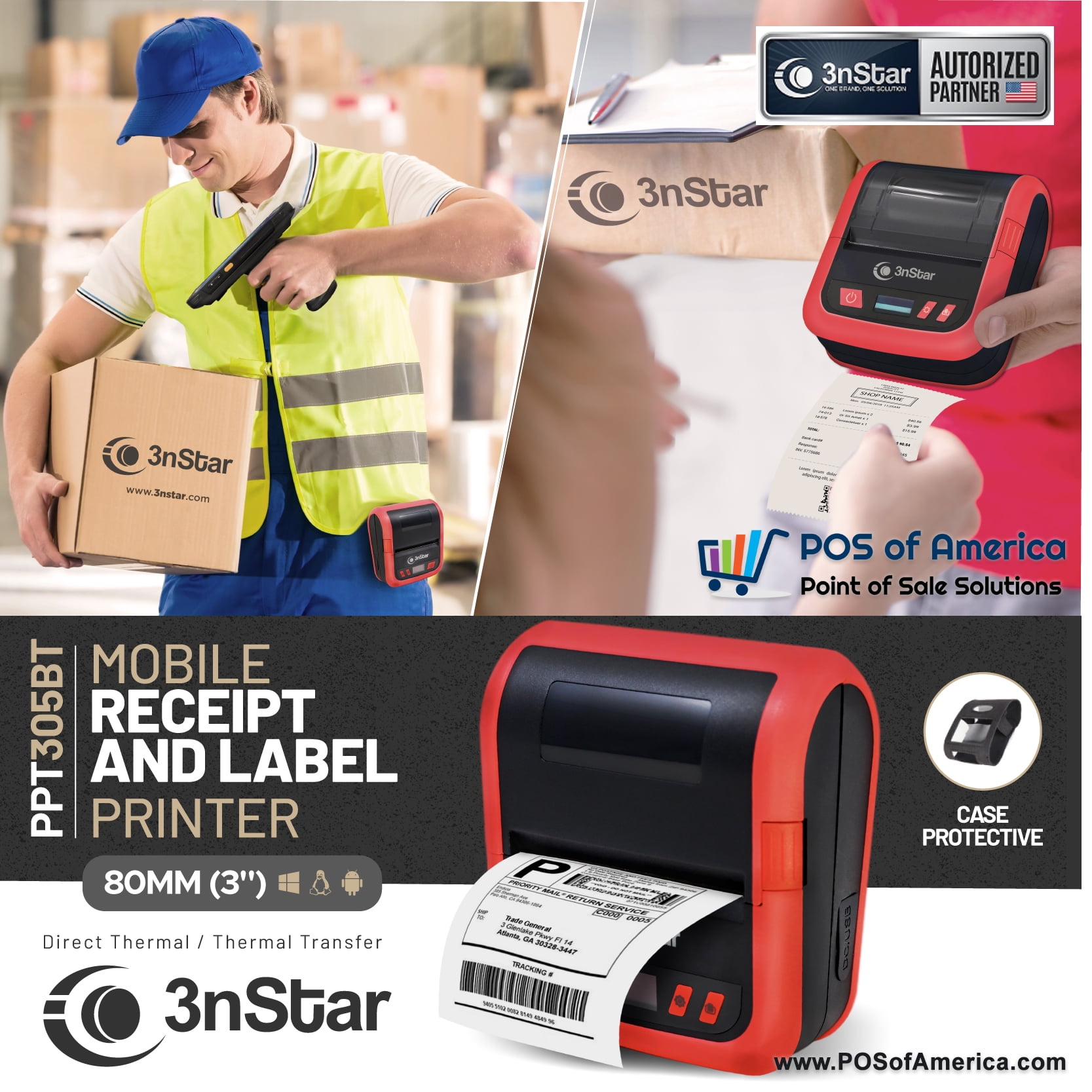 3nStar 80mm (3") Mobile Receipt and Label Printer Bluetooth (PPT305BT ...