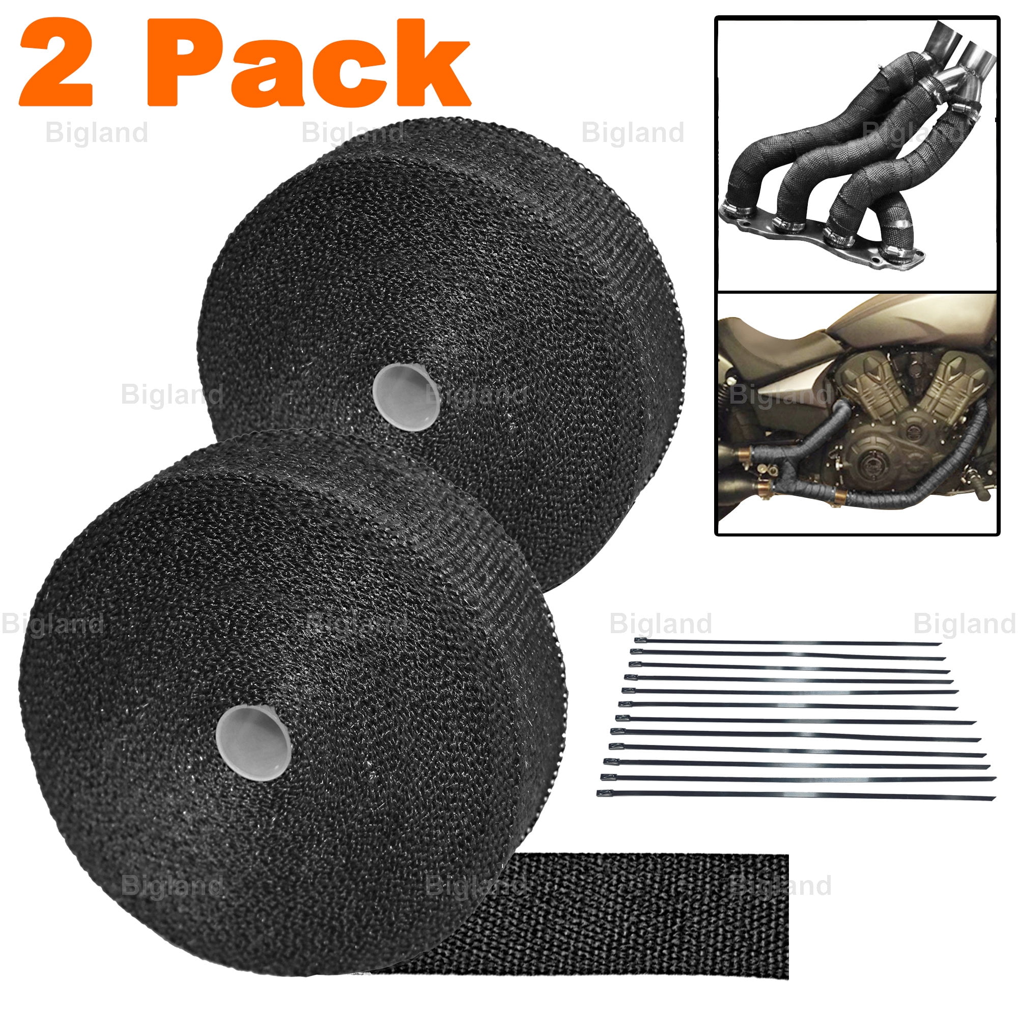3ox 2 Pack 2'' x 50ft Black Pipe Header Manifold Exhaust Heat Wrap Tape ...