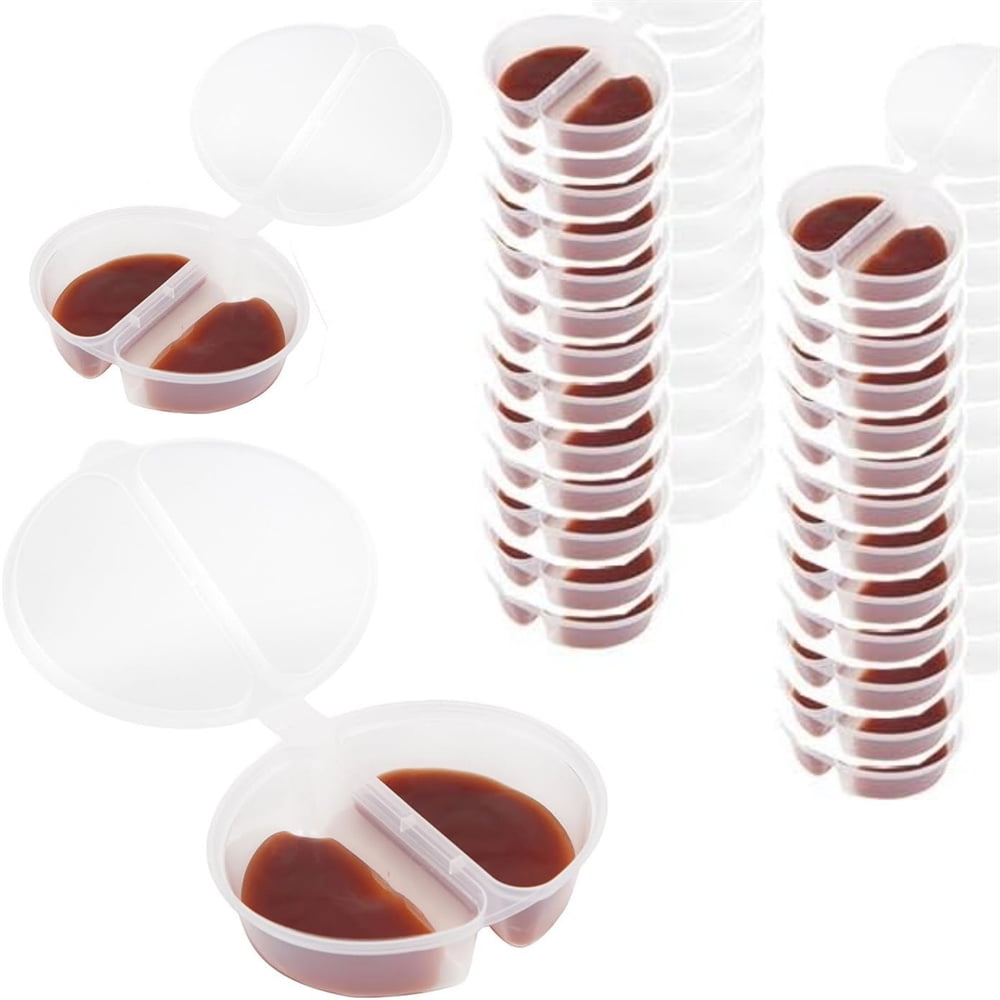 3oz Disposable Two-Compartment Condiment Containers with Hinged Llid,Clear Snack Containers ...
