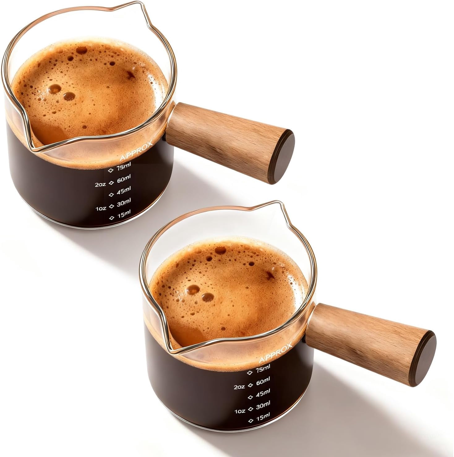 3oz Espresso Cups with Wood Handle (2 pack), Clear Glass Espresso ...
