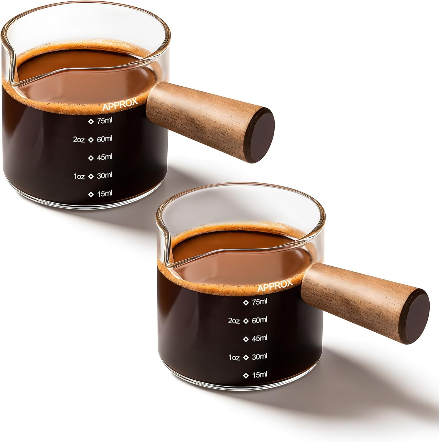 3oz Espresso Shots Cup with Wood Handle (2 Pack), Clear Glass Espresso ...