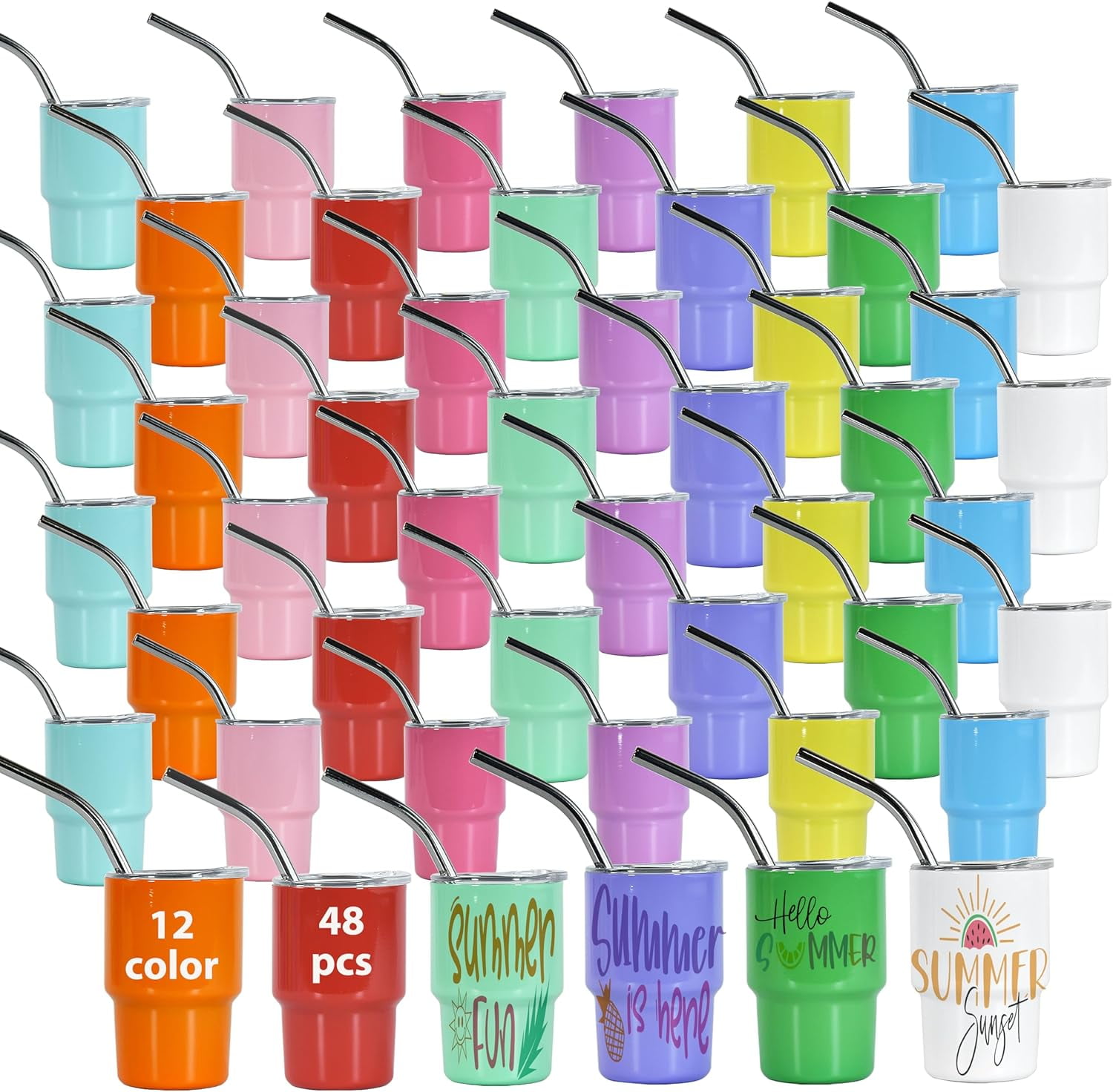 3oz Mini Tumbler，48Pcs Sublimation Mini Tumbler with Straw and Lid ...
