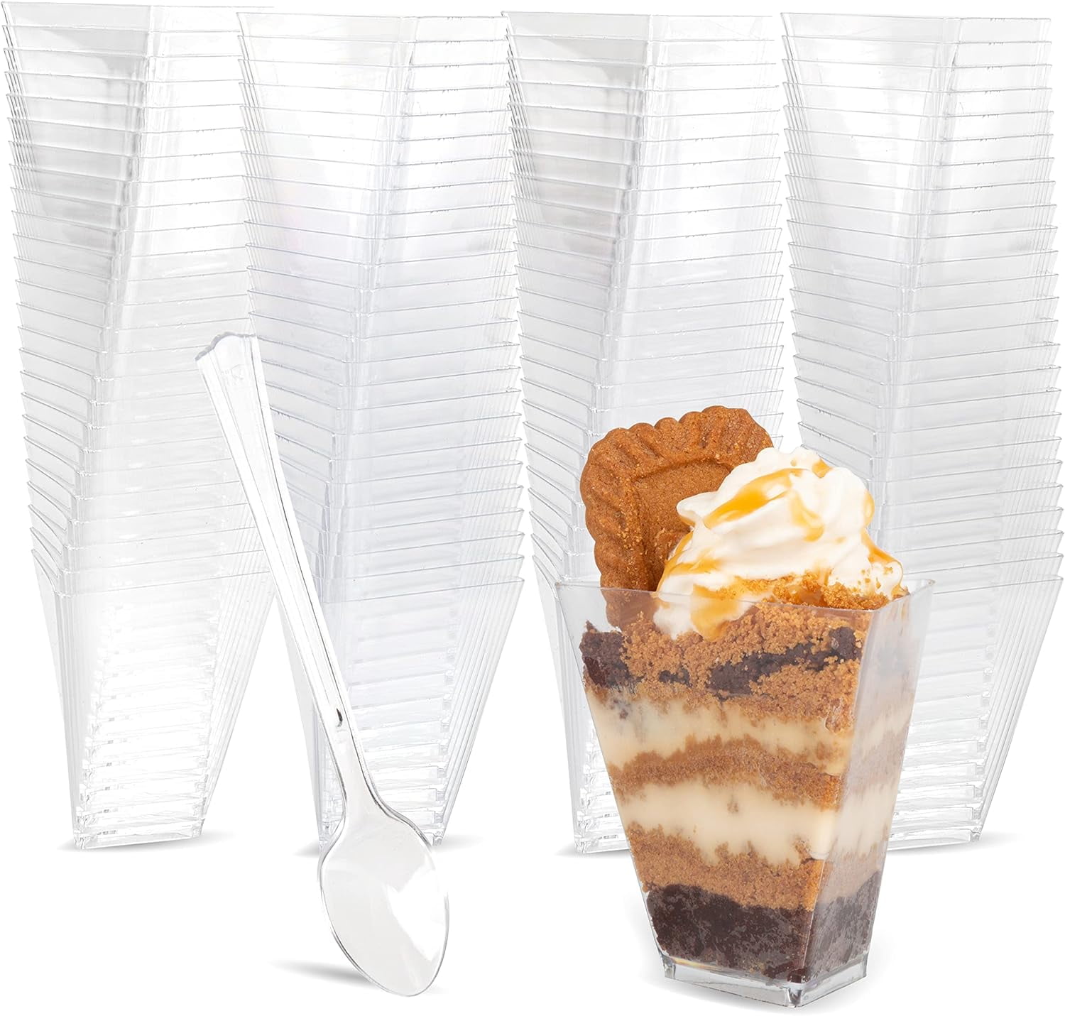 3oz Plastic Dessert Cups - 100 Pack Mini Dessert Cups with Spoons ...