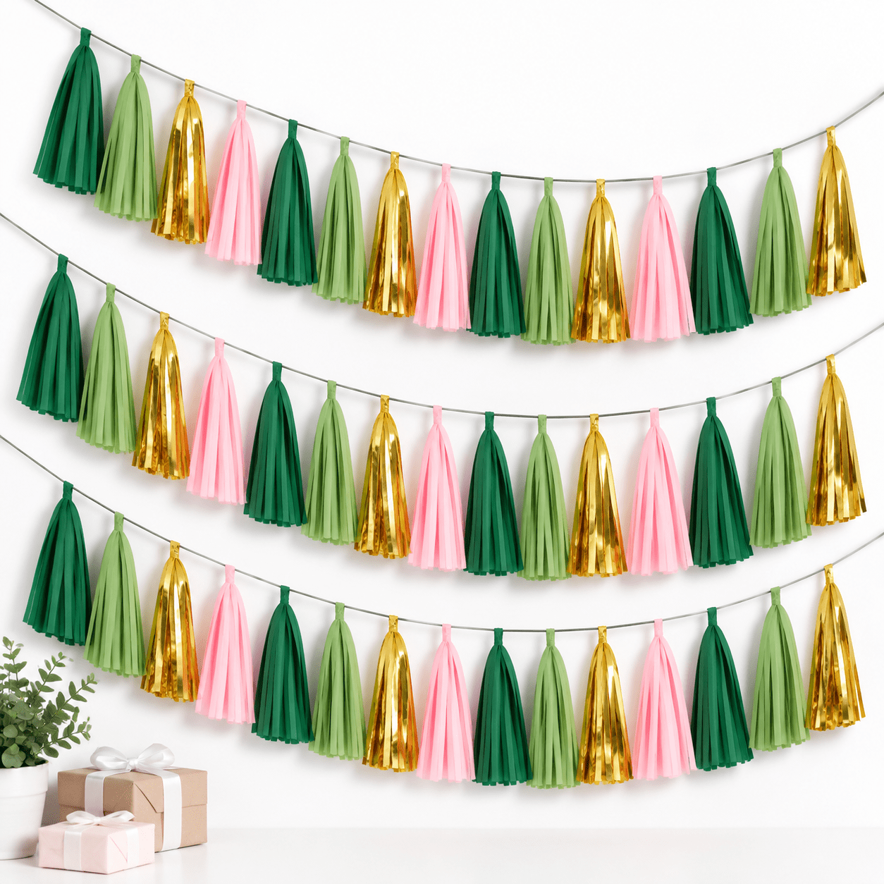 3p Sage-green Pinfoil Fringe Metallic Tassel Garland Tassels Banner ...