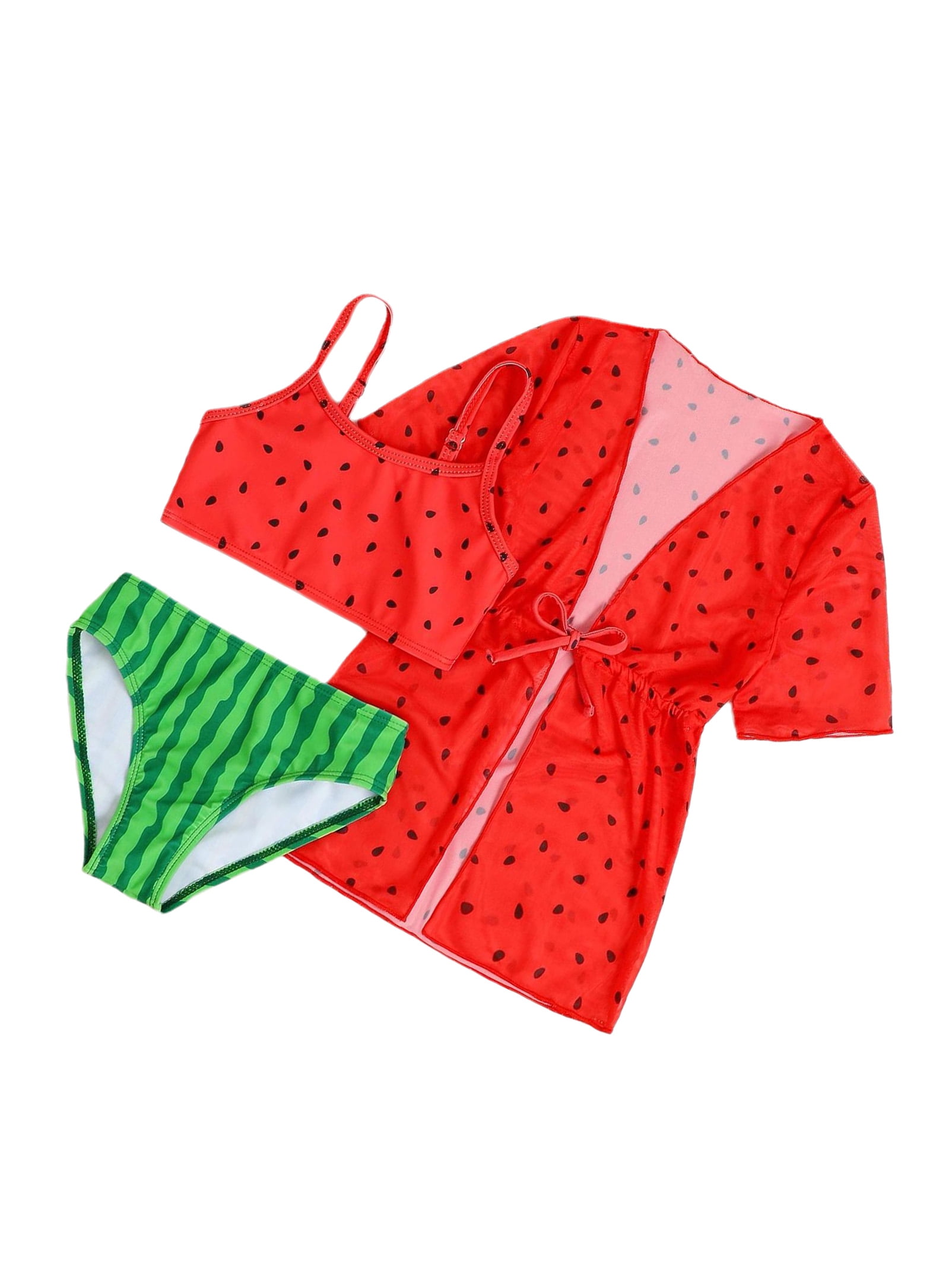 3pack Cute Watermelon Print Drawstring Waist High Neck Multicolor ...