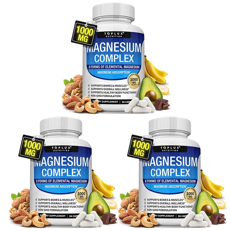 3pack Magnesium Complex toplux-8 Elemental Magnesium,1000mg Glycinate ...