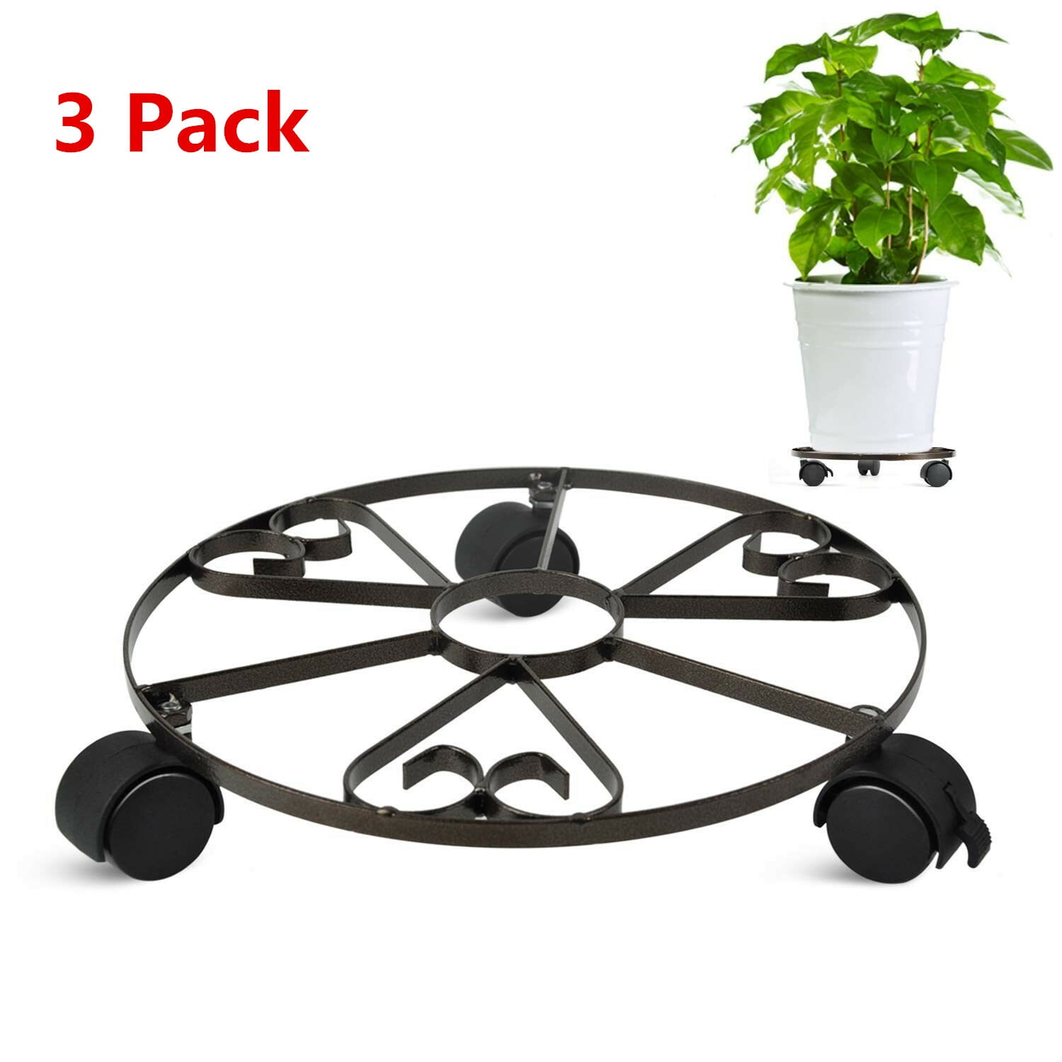 3pack Plant Caddy 12inch Metal Plant Stand with Lockable Rolling Wheels ...