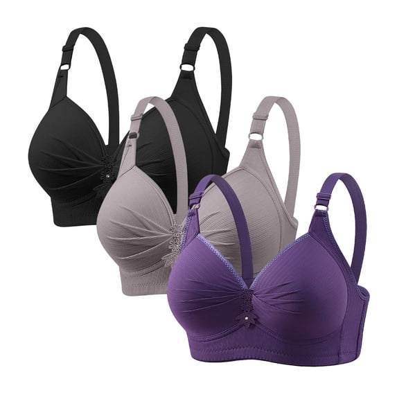 3pack Women's Ruched V-Neck Push Up Bra, Adjustable V-Neck Plus Size ...