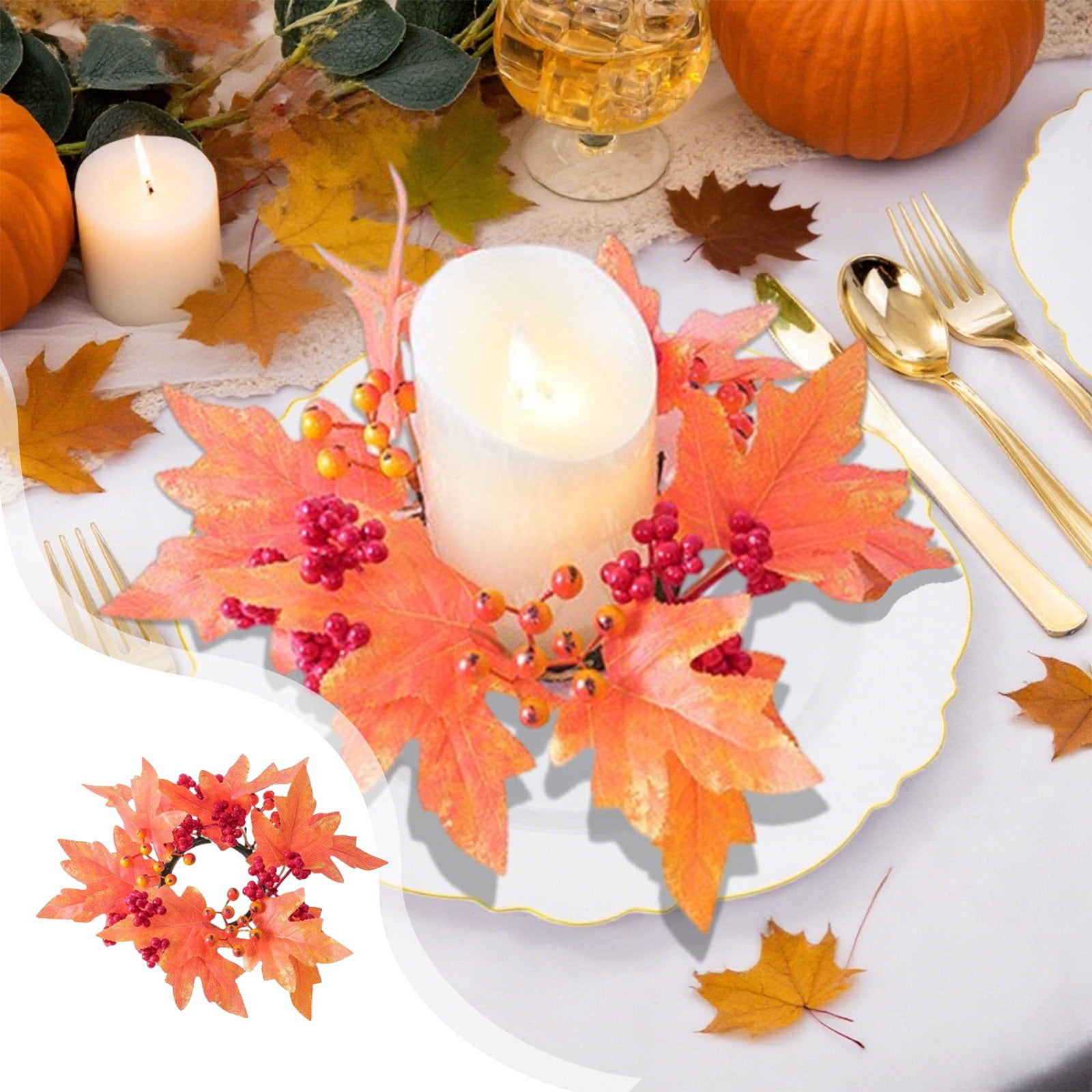3packs Fall Candle Ring with Maple Leaves - Thanksgiving Table Decor ...