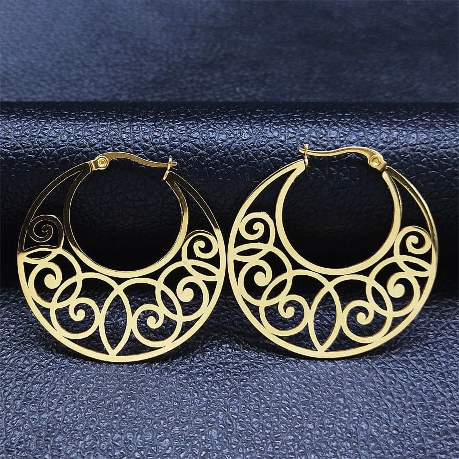 3pairs 304 Stainless Steel Hollow Moon Hoop Earrings Bohemia Theme ...