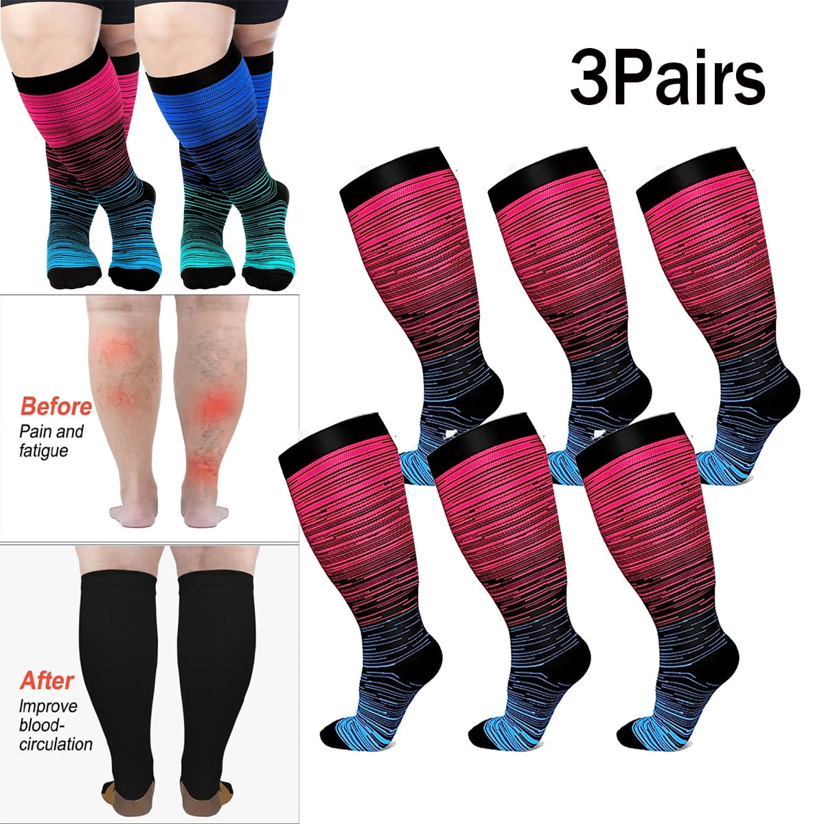 3pairs Compression Socks Varicose Veins Medical For Men And Women Running 20 30 Mmhg Flight