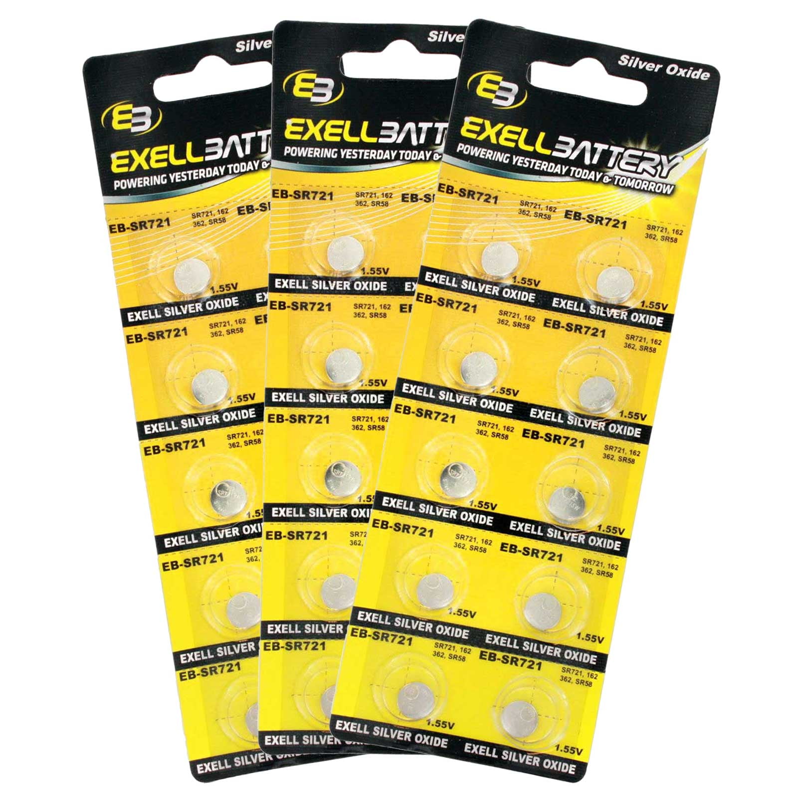 3pc 10pk Exell EB-SR721 Silver Oxide 1.5V Watch Battery Compatible with ...