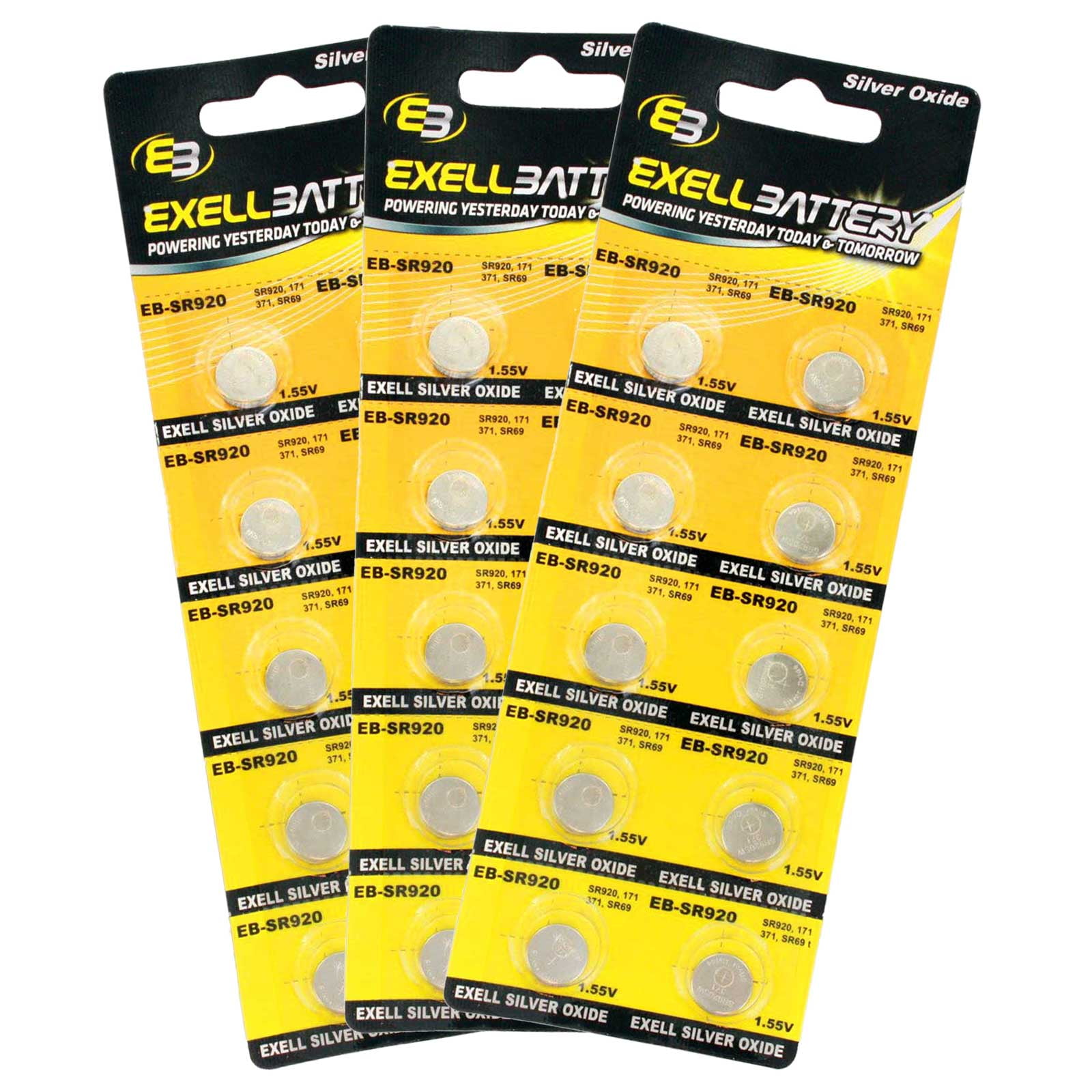 3pc 10pk Exell EB-SR921 Silver Oxide 1.5V Watch Battery Compatible with ...
